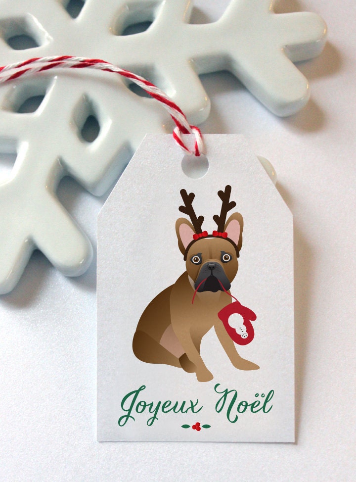 Custom French Bulldog Joyeux Noël Gift Tags Christmas Set