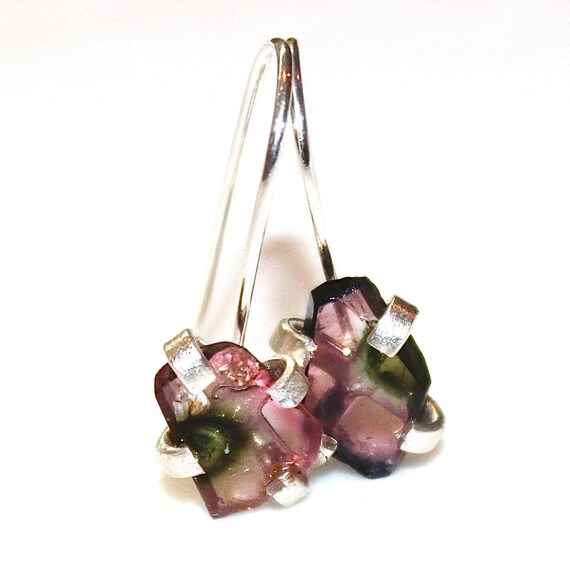Silver Watermelon Tourmaline Slice Earrings Organic by FizzCandy Silver Watermelon Tourmaline Slice Earrings Organic by FizzCandy