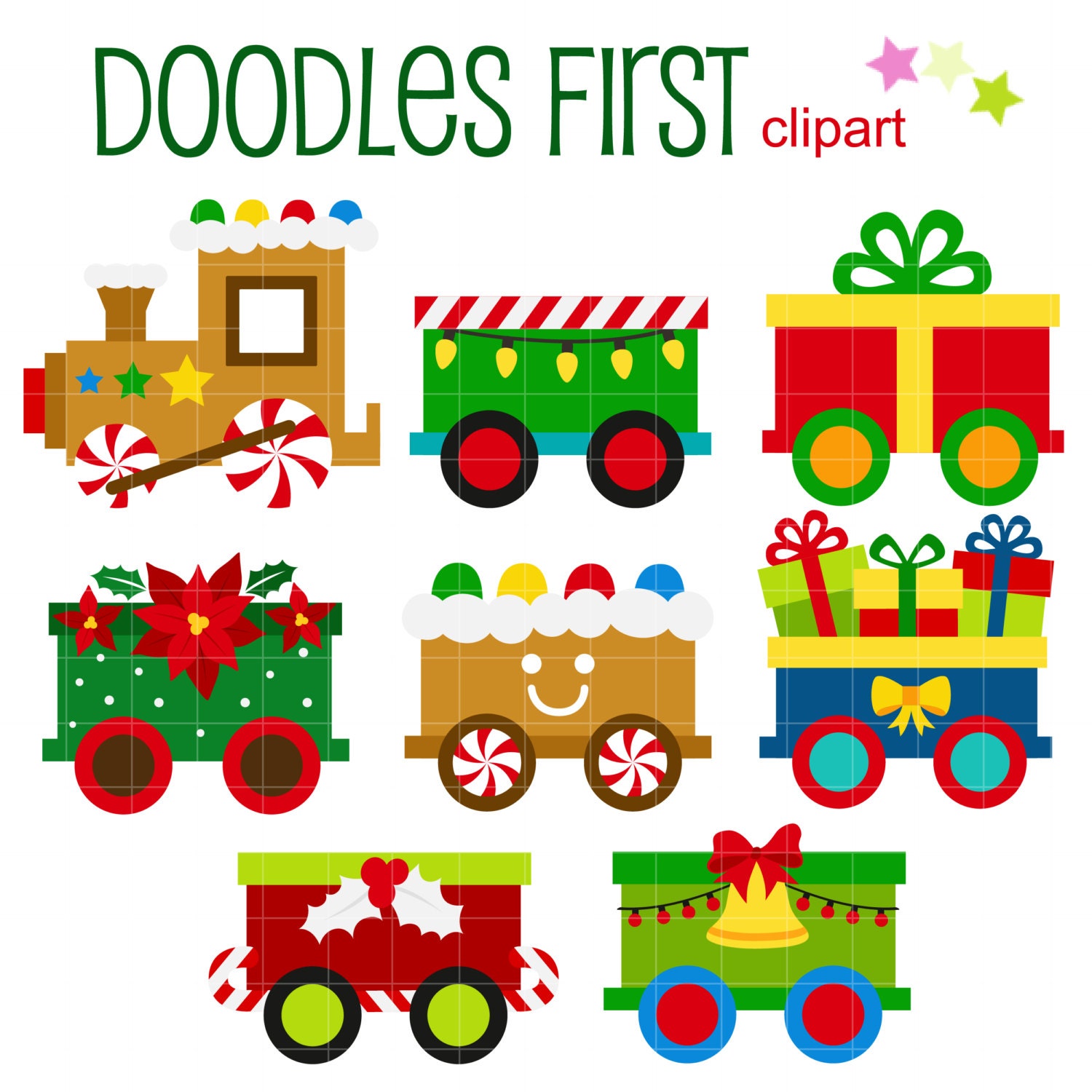 Christmas Trains Digital Clip Art for Scrapbooking Card Making