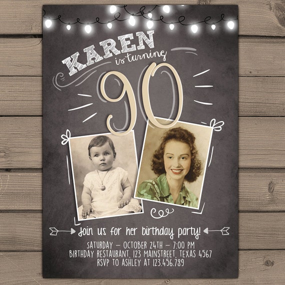 90th Birthday Invitation Vintage Birthday Invite Chalkboard