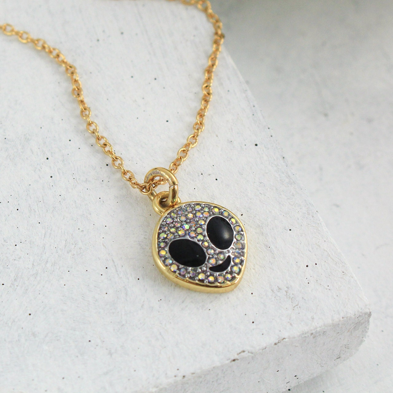 Pave Alien Necklace AB Pave & Gold Personalized Jewelry