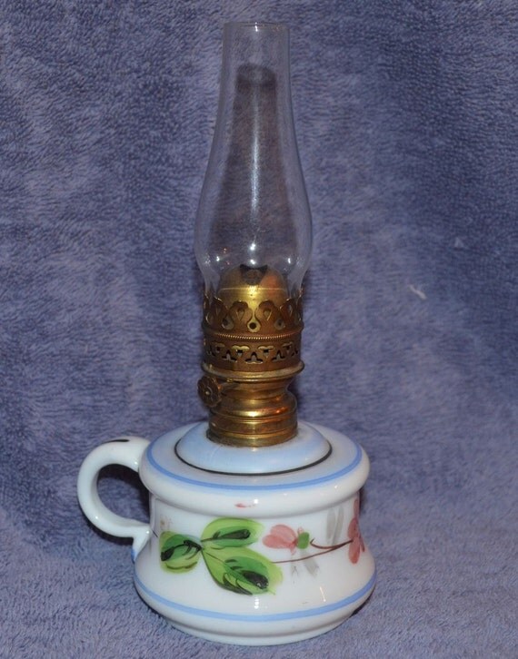 Miniature Oil Lamp Bristol Milk Glass Finger Lamp Acorn Burner