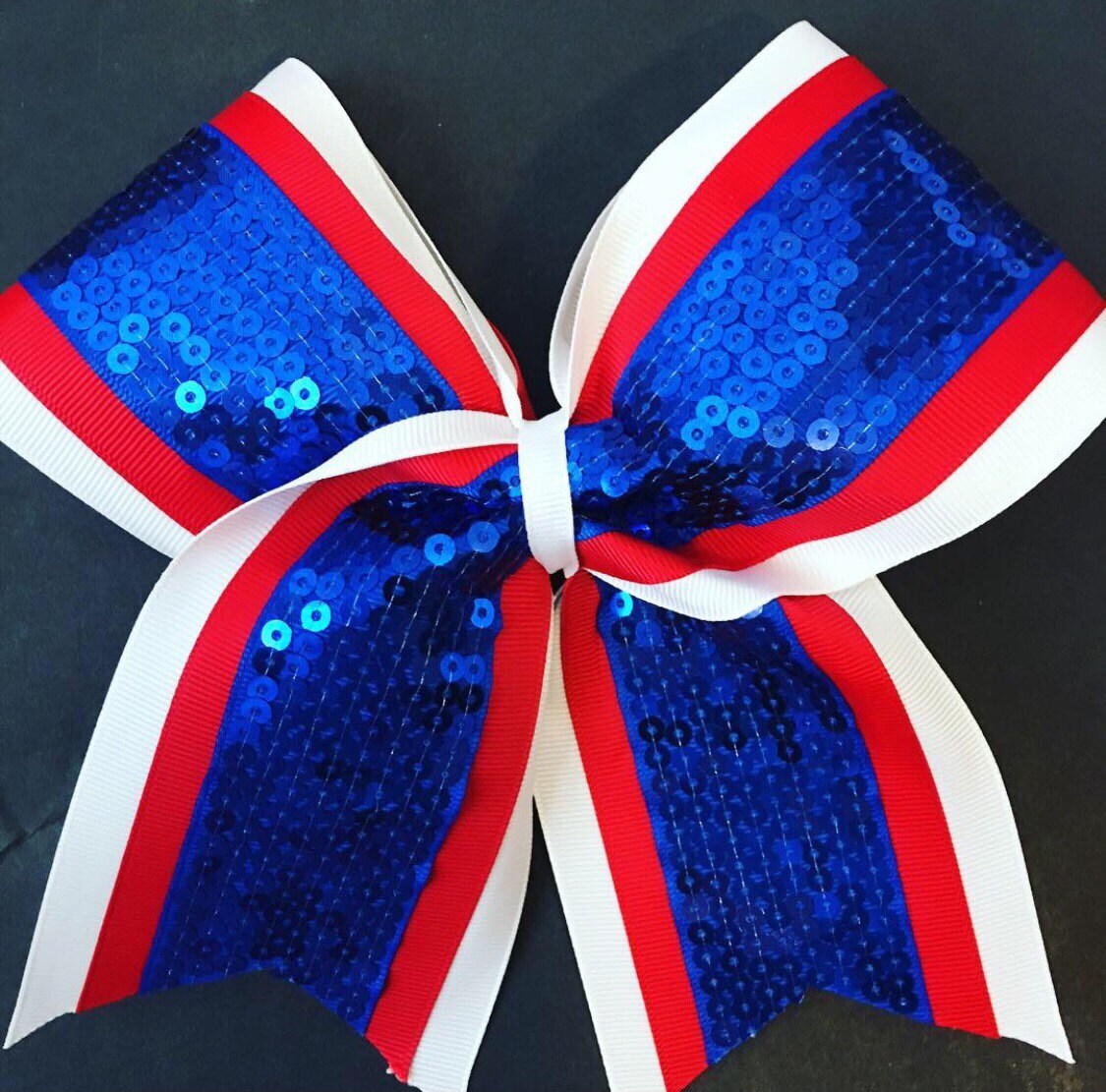 Cheer Bow White Red and Blue