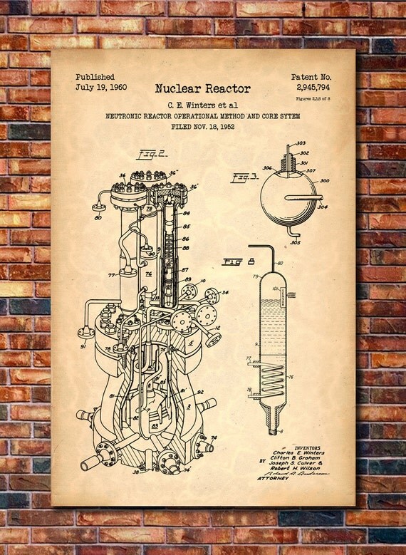 Nuclear Reactor Patent Print Art 1960