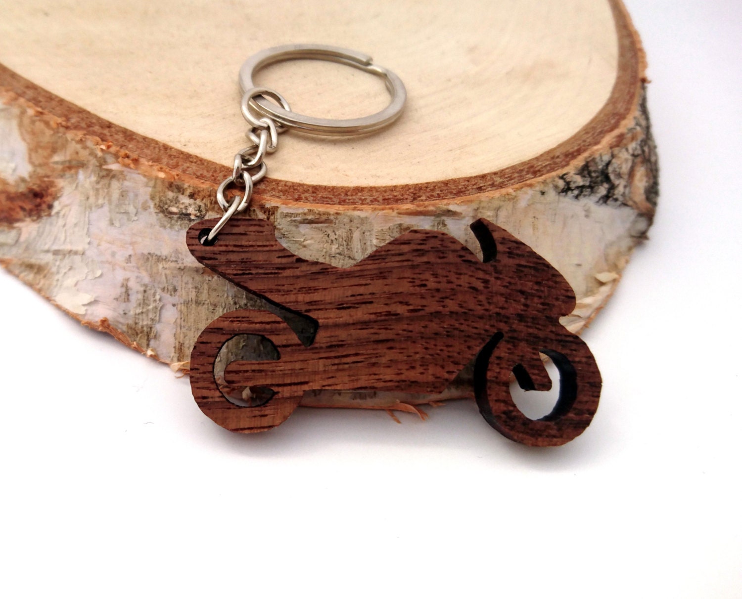 Wooden Motorcycle Keychain Walnut Wood MotoGP Keychain