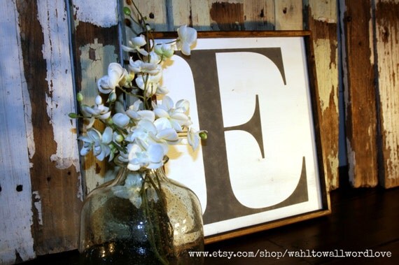 Wood number sign letter sign 12 by 12 framed letter rustic