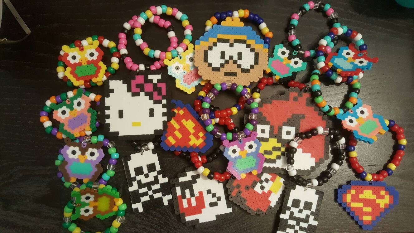RAVE KANDI 3 Random Perler Bead Bracelets Edm rave edc