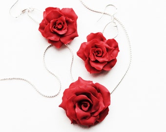 Red Rose Necklace Red Flower Pendant Resin Floral Jewellery