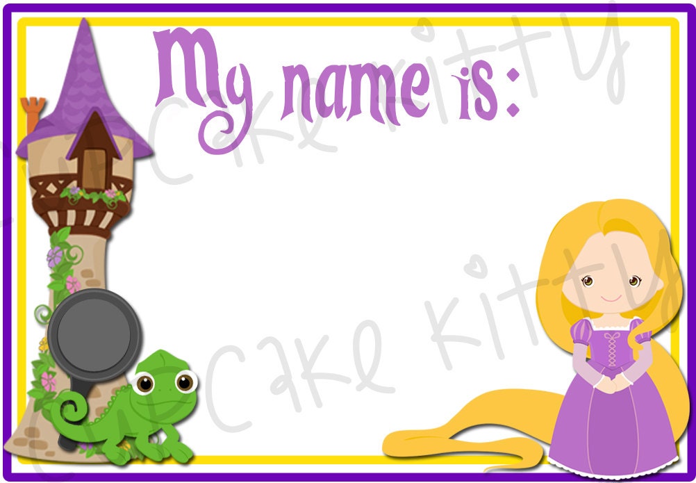 Rapunzel Name Tags Adhesive Tangled Princess Birthday