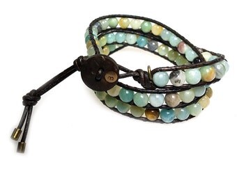 Items similar to Double Wrap Bracelet in Black and Cheerful Yellow on Etsy