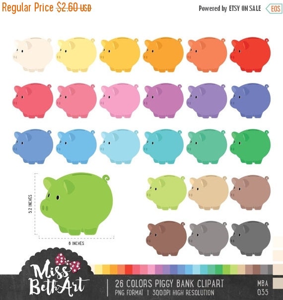 26 Colors Piggy Bank Clipart Instant Download by Missbethart