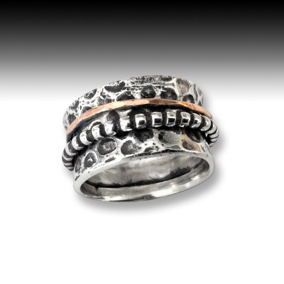 Hammered unisex ring two tone ring stacking rings by artisanlook