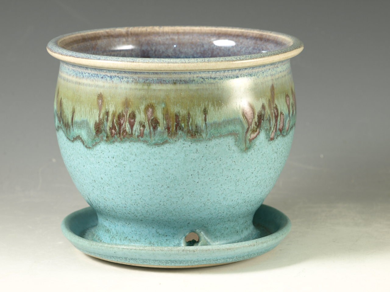 Pottery planter in turquoise glaze flower herb by Hodakapottery