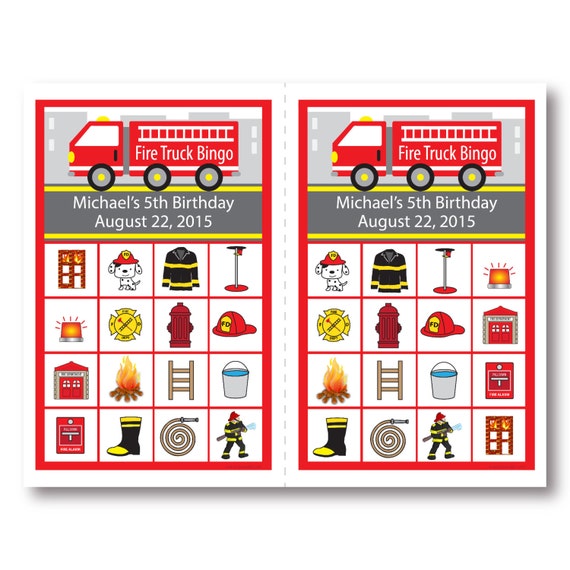 Fire Engine Truck Birthday Bingo Game Digital Printable PDF