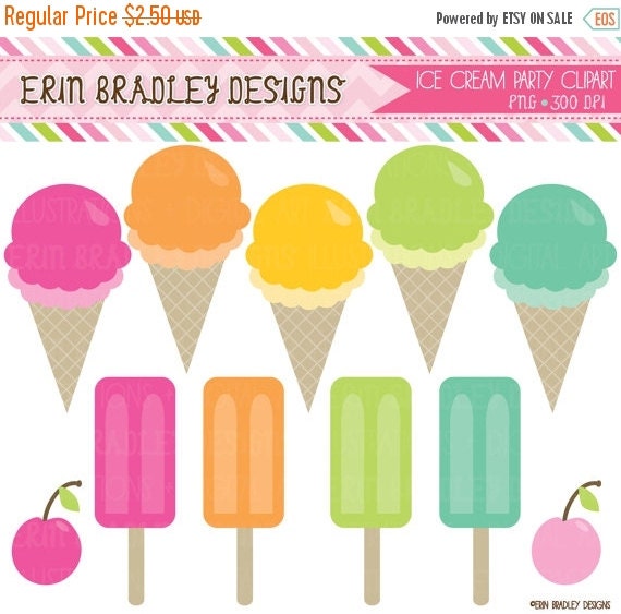 SALE Ice Cream Party Clipart Clip Art by ErinBradleyDesigns