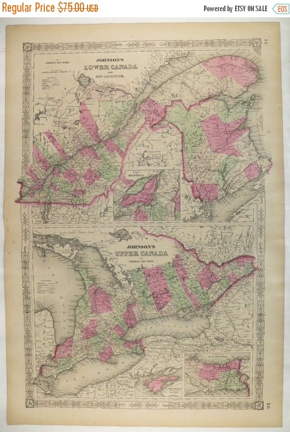 1800s Quebec Map Ontario Canada Map New by OldMapsandPrints