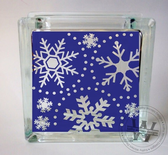 Vinyl Lettering Glass Block Decal Snowflakes1 by KWintersDesigns