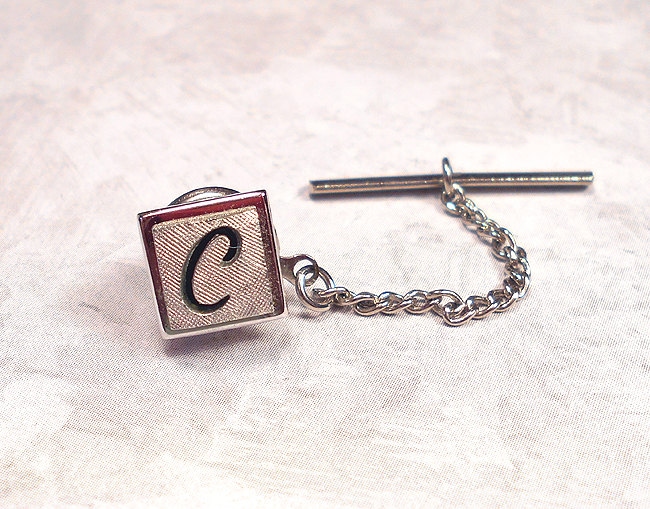 Vintage Tie Tack Letter Initial C Swank Lapel Pin Mens Textured Silver ...