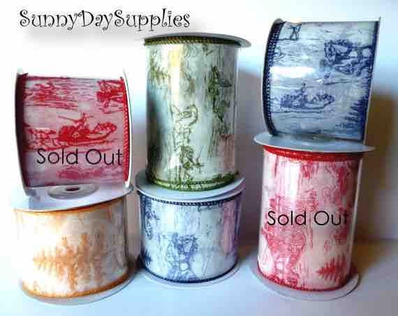 Toile Ribbon Sheer Wired Romantic Christmas by SunnyDaySupplies