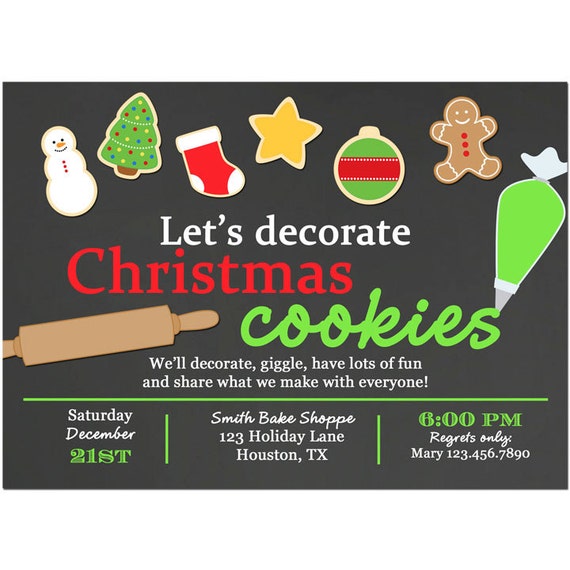 Christmas Cookie Invitation Printable Or Printed With FREE SHIPPING 
