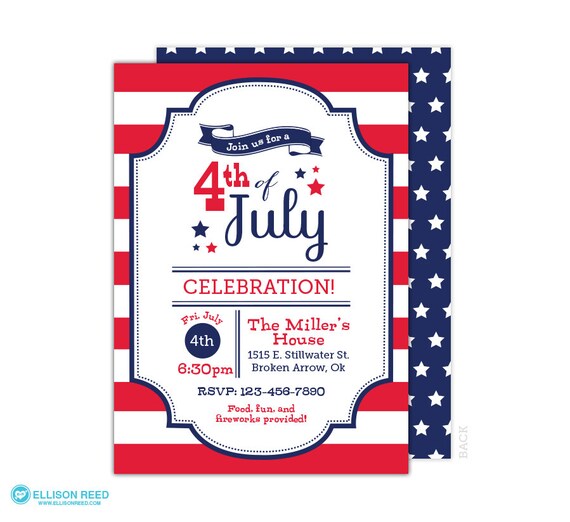 4th of July Invitation Patriotic Invitation 4th of july