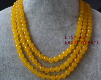 Yellow Jade Necklace with Waxed Thread / Long Waxed Thread