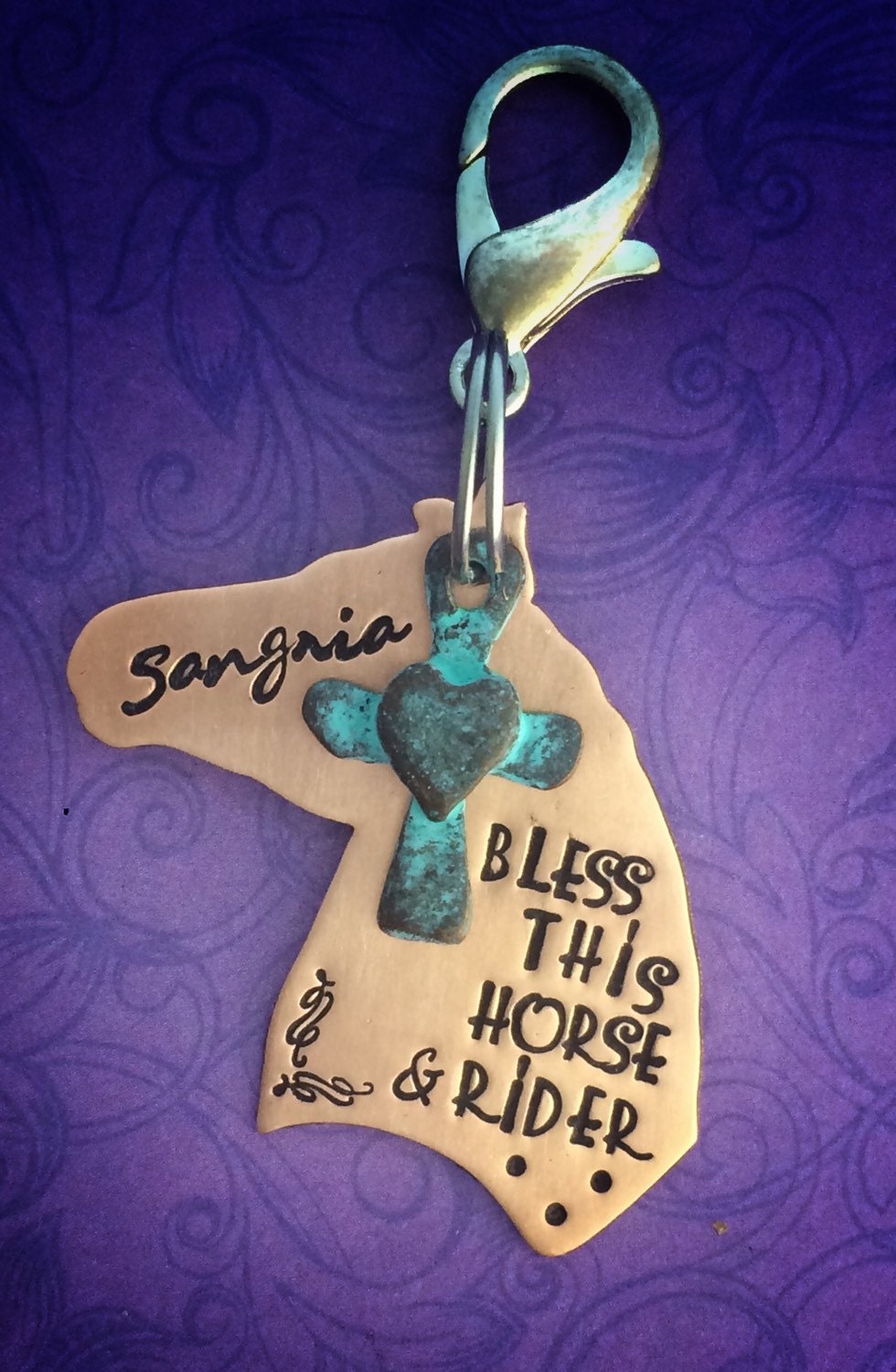 Hand stamped horse bridle tag horse name horse and rider