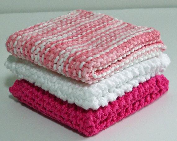 Large Cotton Dishcloth/ Washcloth in Hot Pink by CustomBearHugs