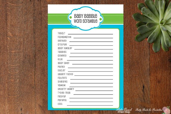 Baby Babble Word Scramble Baby Shower Game Spring Theme Lime Green baby-babble-word-scramble-baby-shower-game-spring-theme-lime-green