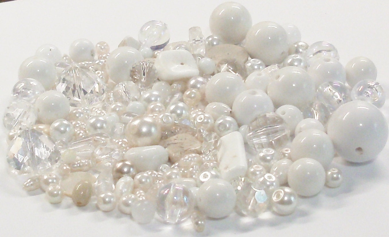 Mixed Lot of 4 Oz. of Beads in Clear and White