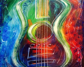 Colorful Guitar Art with slight distressing on edges by
