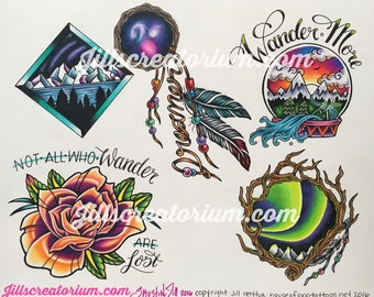Unique tattoo flash set related items | Etsy