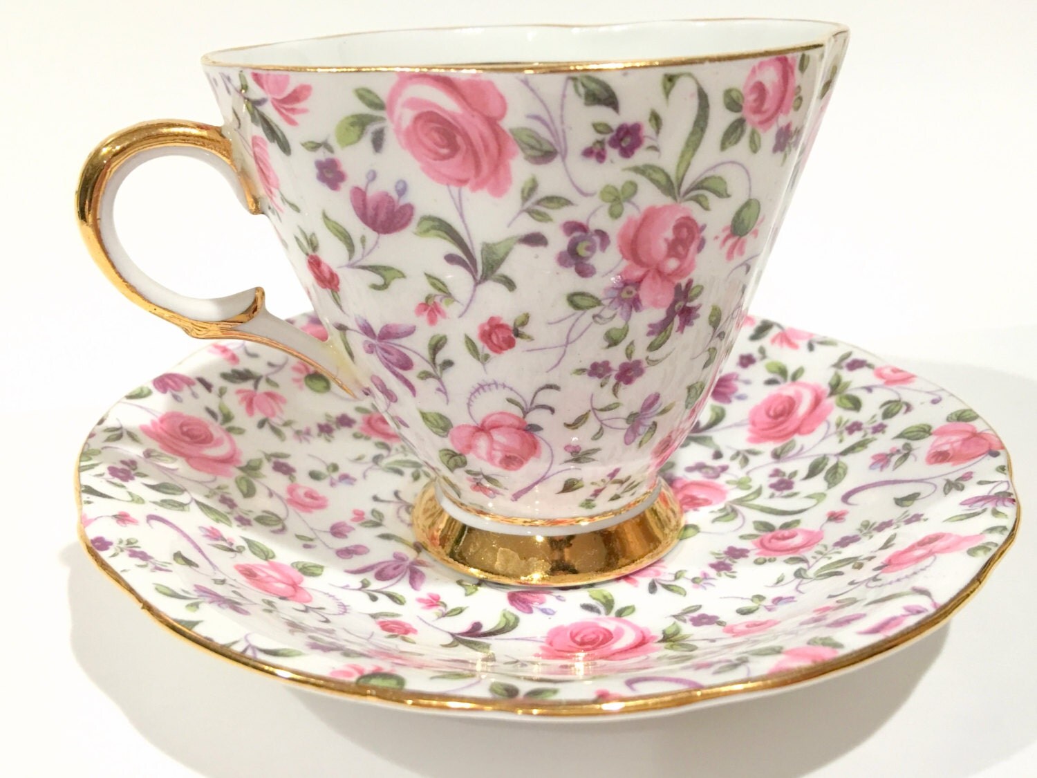 Rosebud Chintz Tea Cup and Saucer, Clarence Tea Cup, Chintz Tea Cups ...