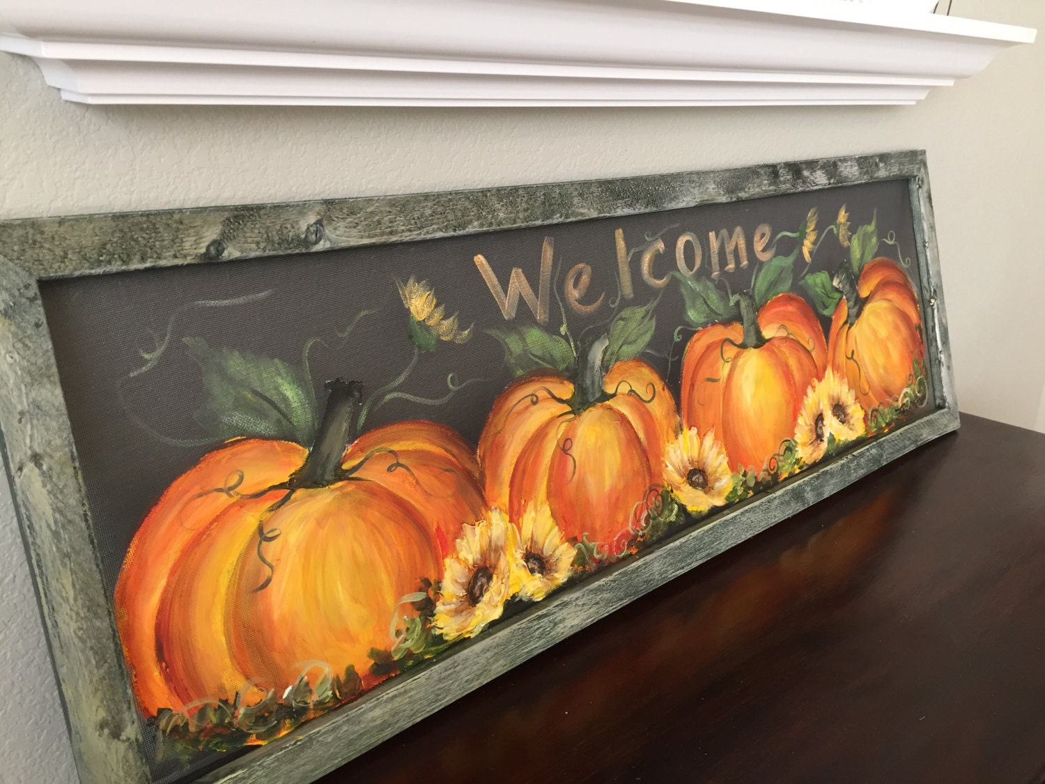 Fall decormade to order pumpkin on old window screen