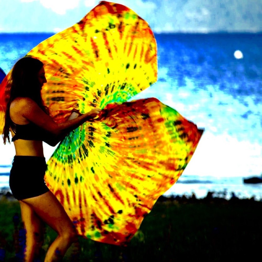 Spin Flag Poi Hand Dyed and Hand Painted Silk by spinflagpoi