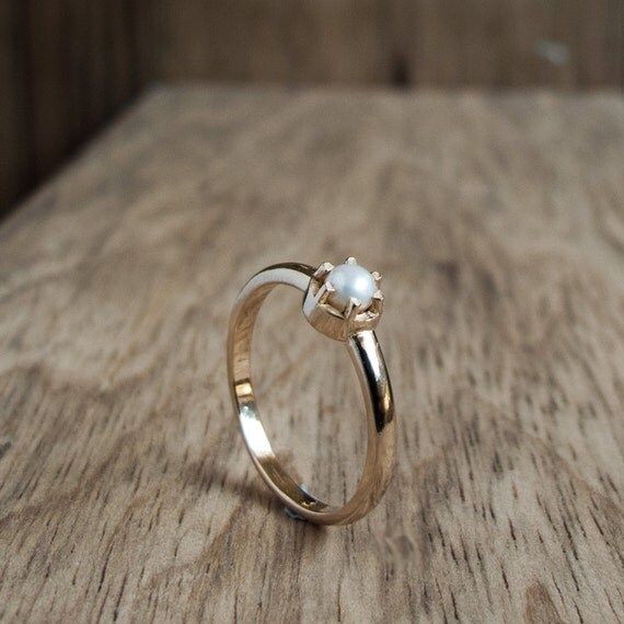 Gold pearl ring setting simple pearl ring white pearl