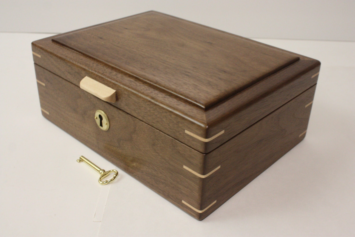 Handmade Locking Black Walnut Wood Box. Valet Box Keepsake