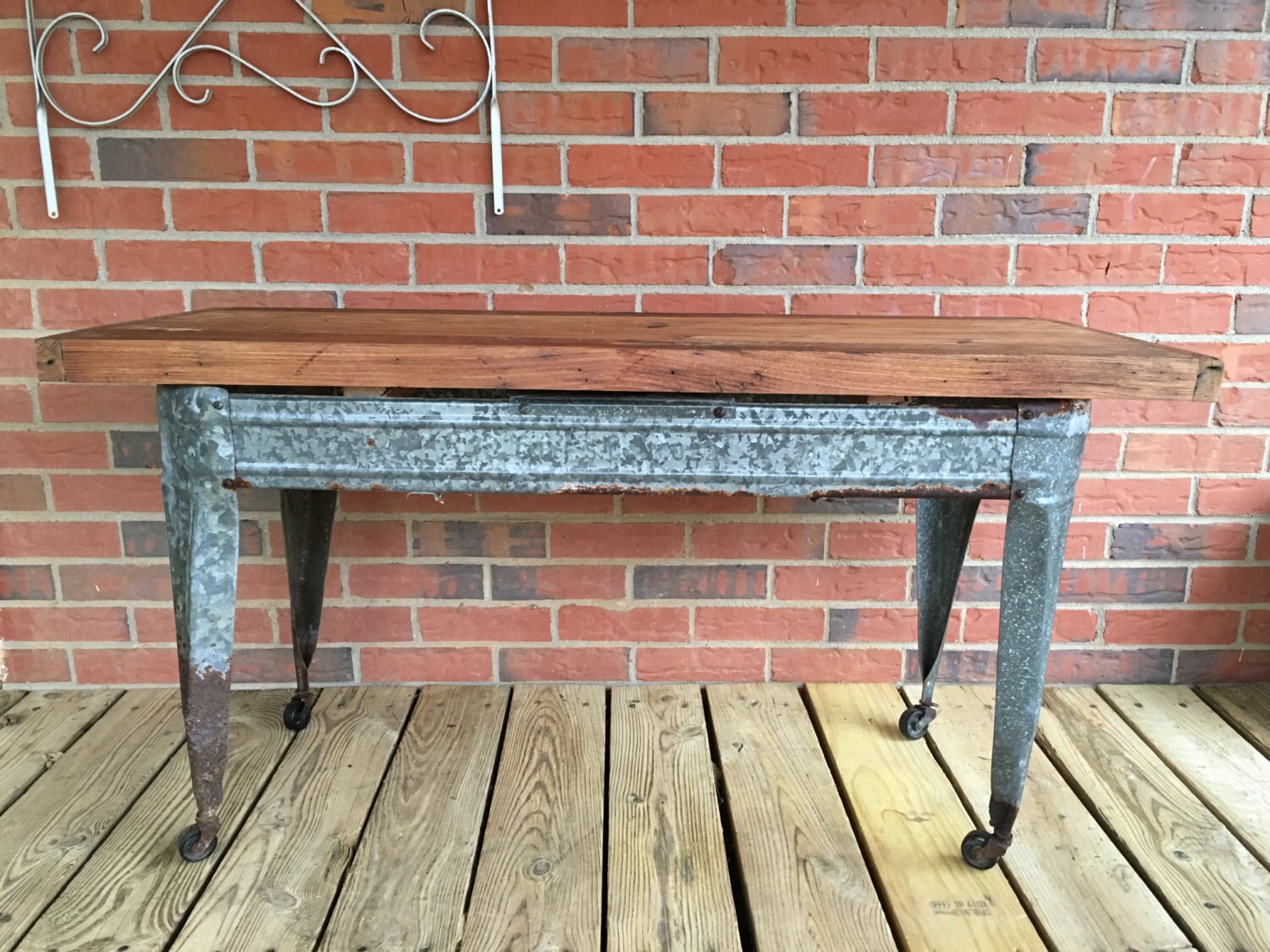 Vintage Galvanized Trough Coffee Table with Wormy Chestnut Top