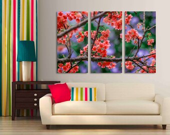 3 Panel Canvas Split Cherry Blossom Tree Photo Print on