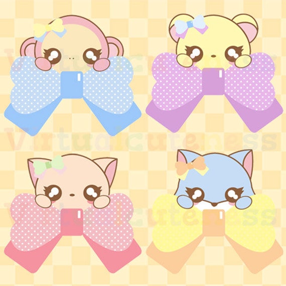 Pastel Chibi Animal Bows Clipart Animals Kawaii Ribbons