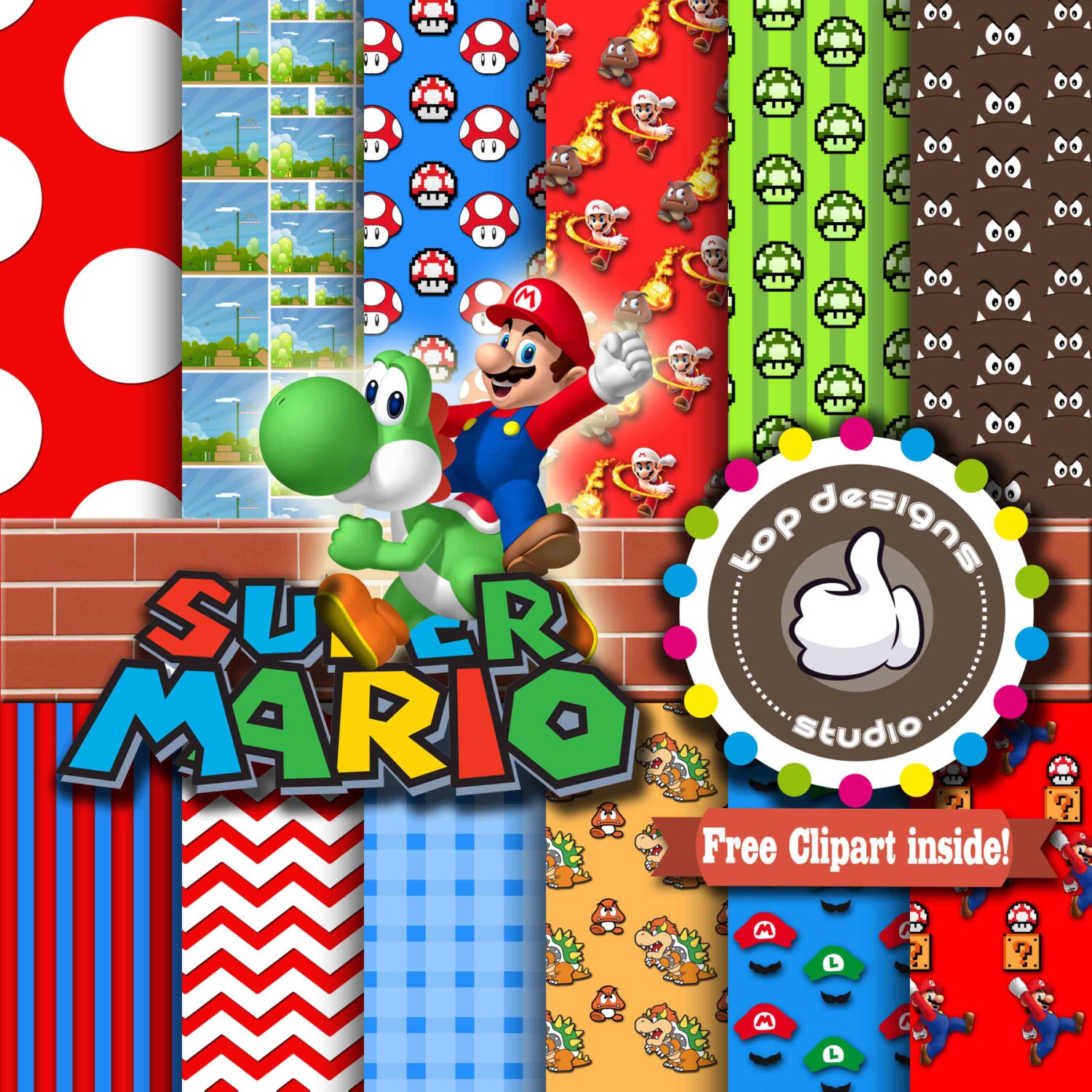SALE Super Mario Digital Paper: SUPER MARIO by Topdesignsstudio