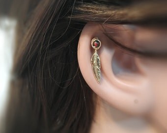 Opal feather cartilage piercing opal piercing tribal