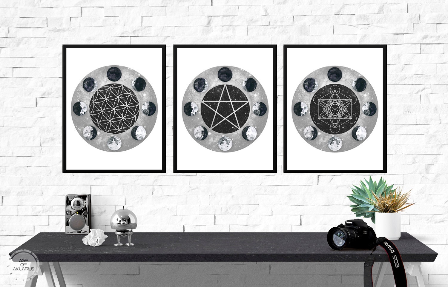 Sacred Geometry Moon Phases Printable Art Set. by AgeOfAkuarius