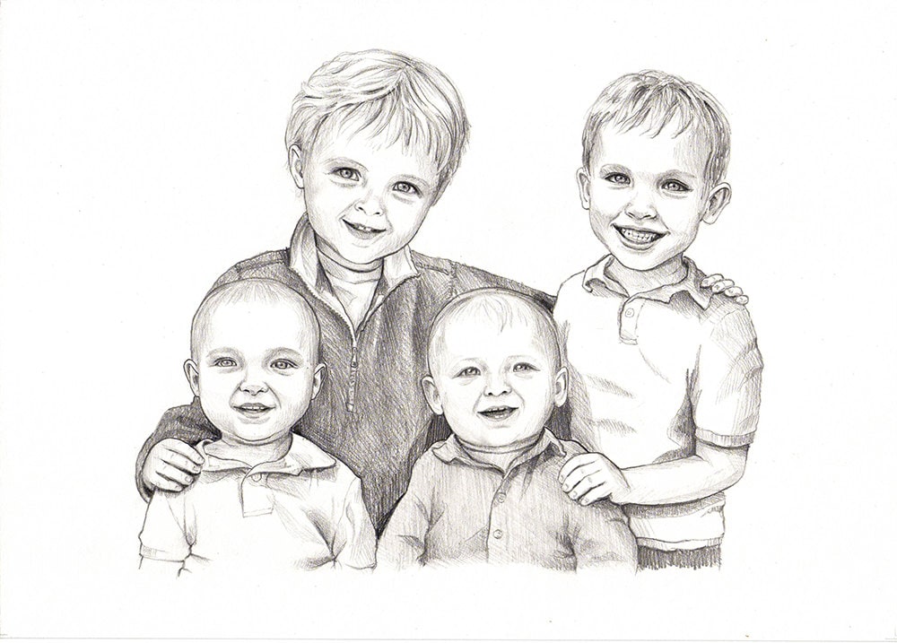 4-5 Persons Custom Pencil Portrait Drawing from Photo Family