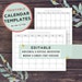 Editable Calendar Template Printable Calendar Monday Start