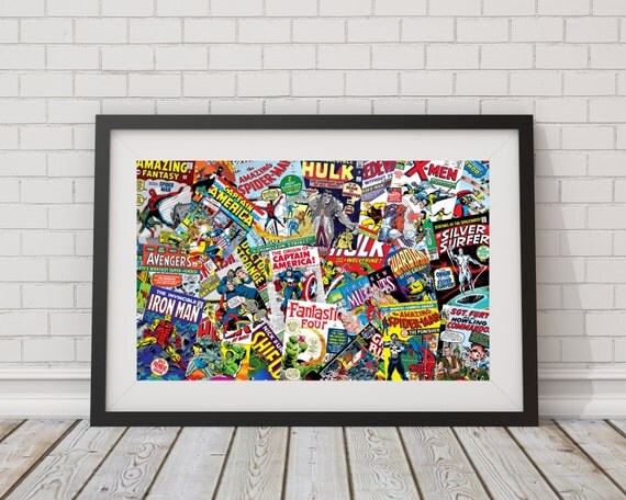 LARGE Vintage Marvel Comics Collage Poster / Marvel Comics