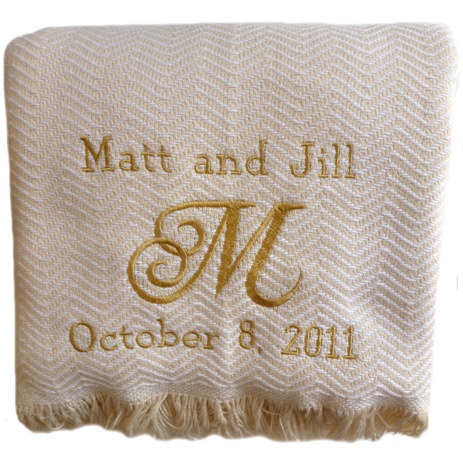 Custom Embroidered Cotton Herringbone Throw Blanket