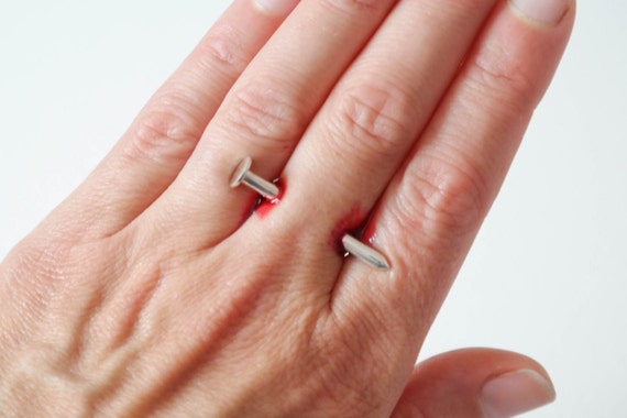 Nail Through Finger Ring Handmade Sterling Silver by RockCakes