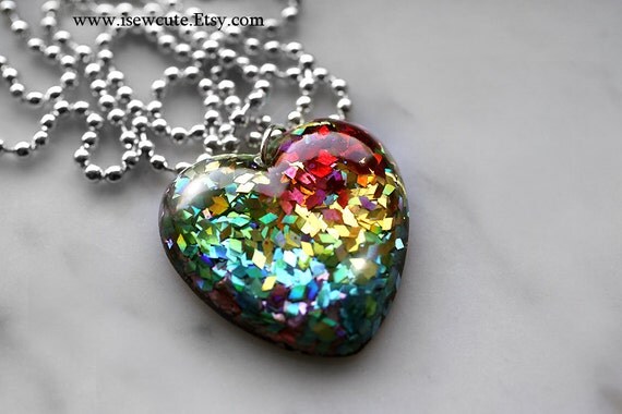 Rainbow Heart Necklace Rainbow Resin Pendant ROYGBIV