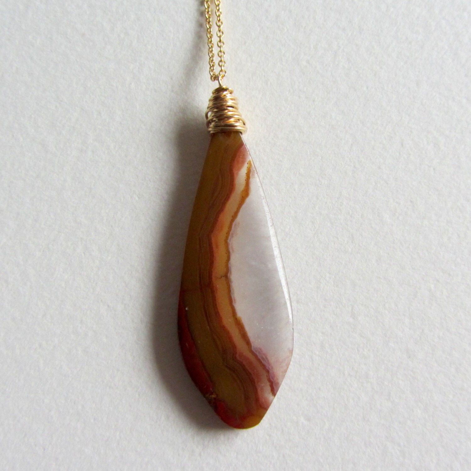 Red Agate Necklace with Gold Filled Chain Crystal Natural